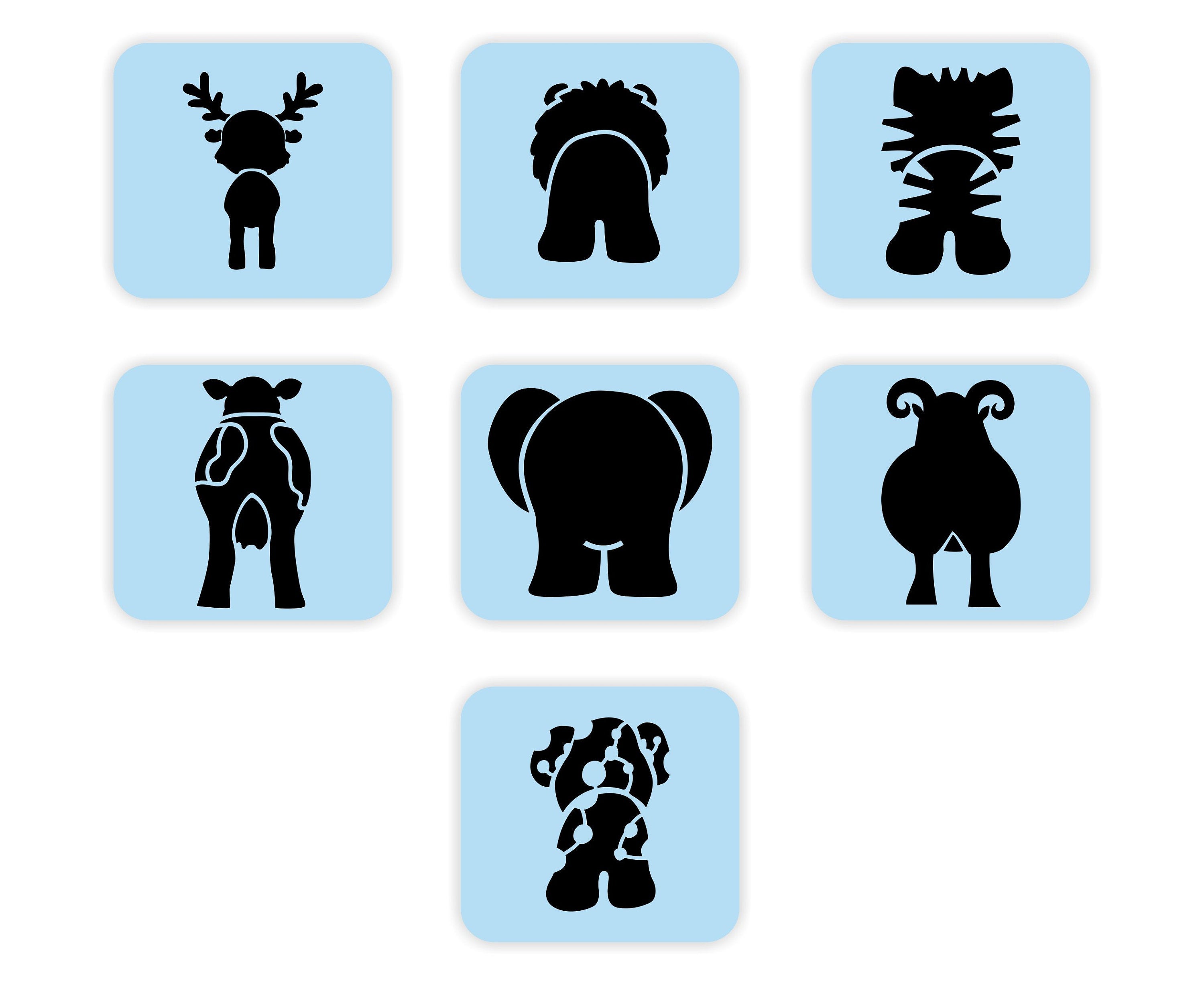 Animal Butts Stencil Kit - Reusable - Paint Your Own Wood Hook Sign ...